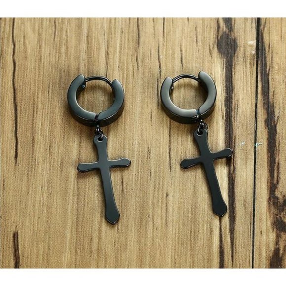 Accessories | Mens Black Rhodium Platinum Cross Earrings Christian ...